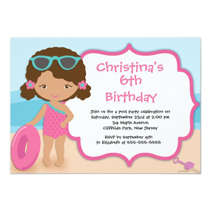 Cute Girls Beach Party Birthday Party Invitations | Zazzle.com