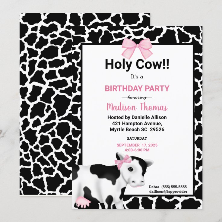 Cute Girls Cow Print Birthday Party Invitation | Zazzle