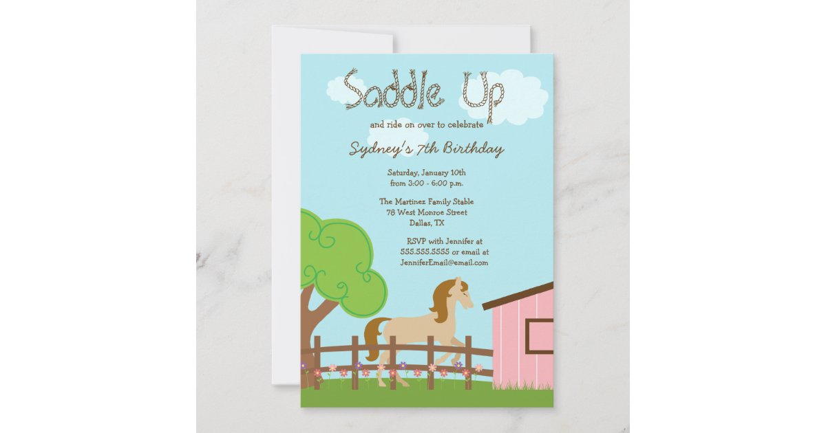 Cute girls horse birthday party invitation | Zazzle