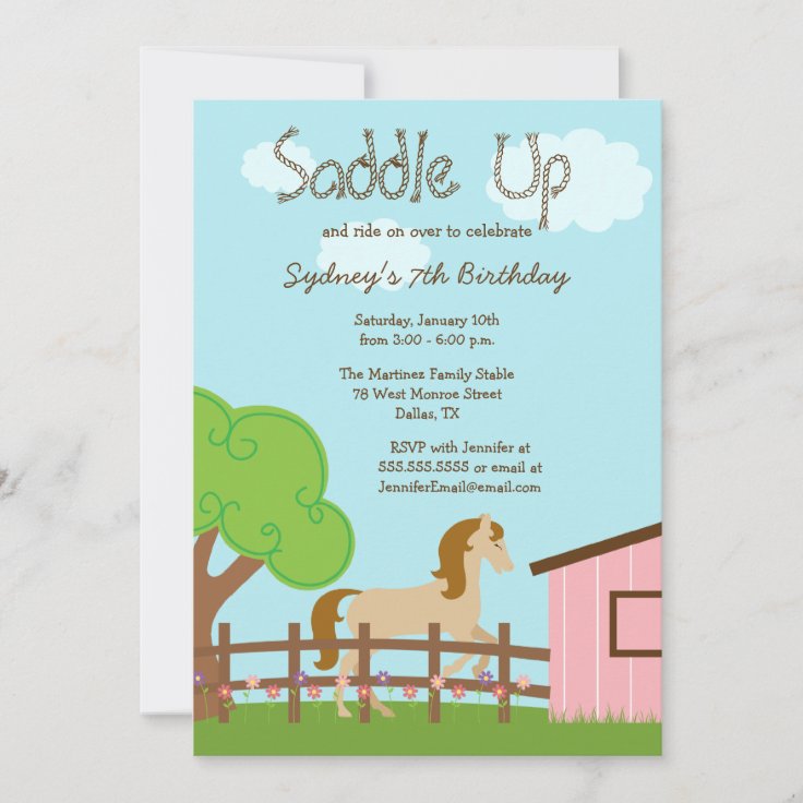 Cute girls horse birthday party invitation | Zazzle