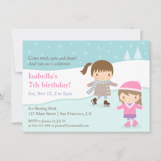 Cute Girls Ice Skating Birthday Party Invitations | Zazzle.com