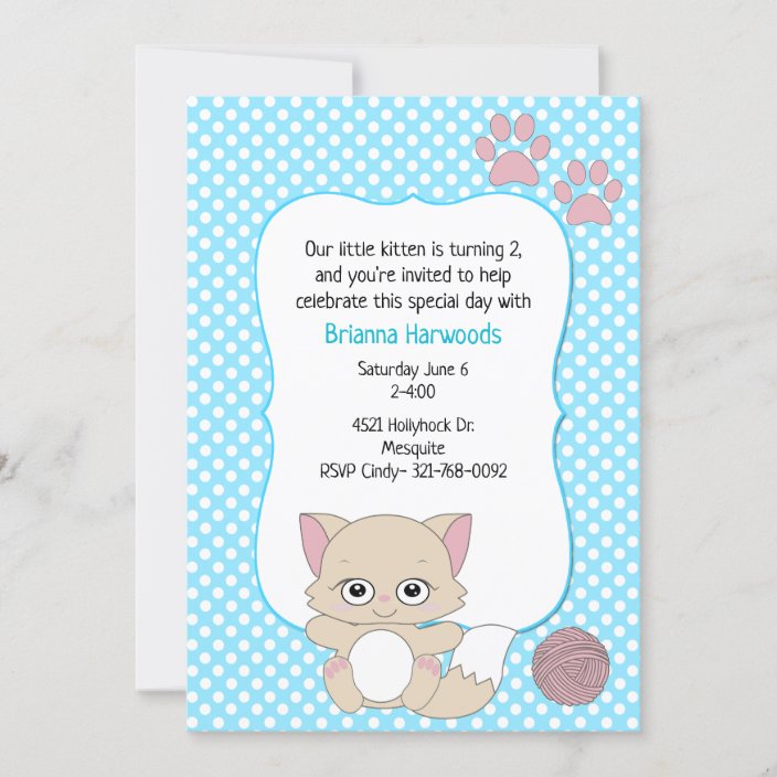 Cute Girls Kitten Theme Birthday Party Invitation | Zazzle.com