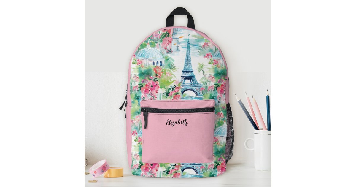 Cute Girls Pink Eiffel Tower Floral School Printed Backpack | Zazzle
