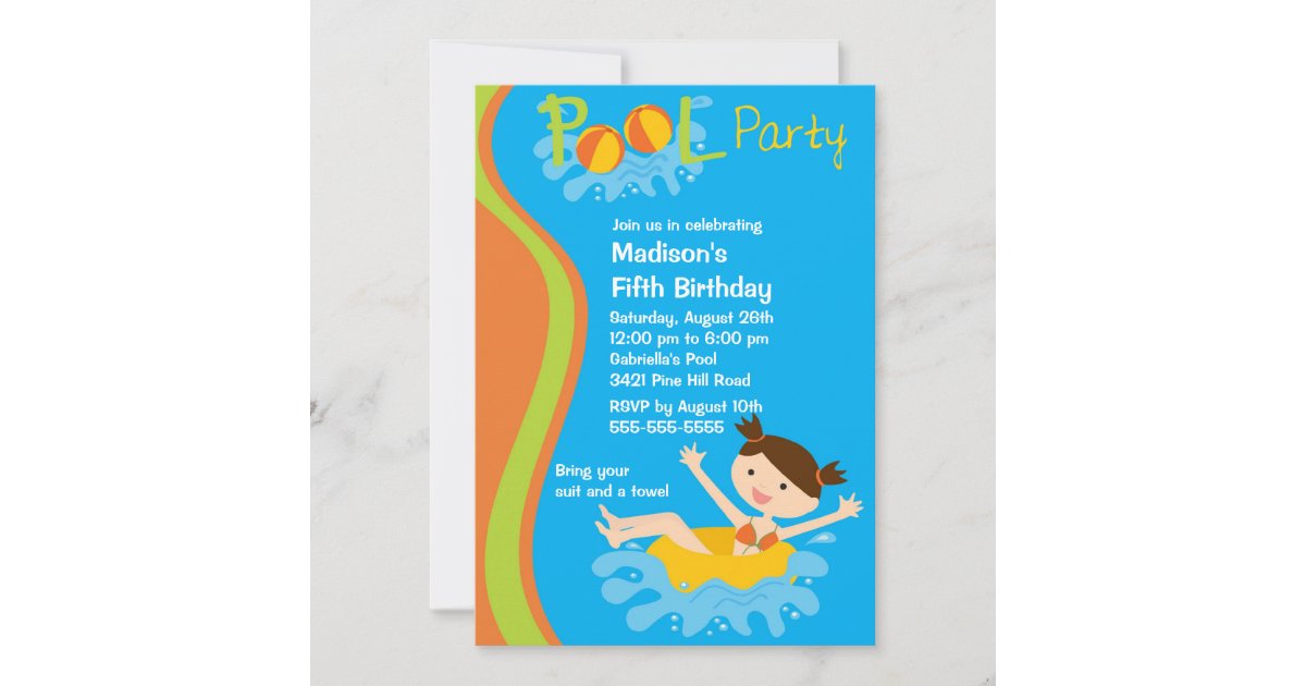CUTE Girl's Pool Party Birthday Invitation | Zazzle