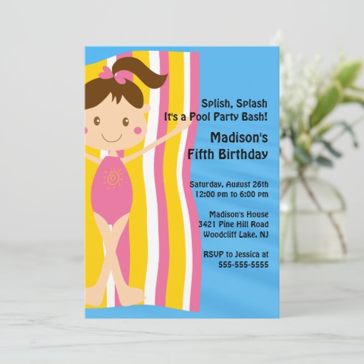 CUTE Girls Pool Party Birthday Invitation | Zazzle