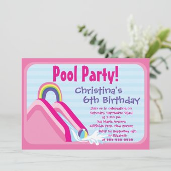 Cute Girls Pool Party Birthday Party Invitations | Zazzle
