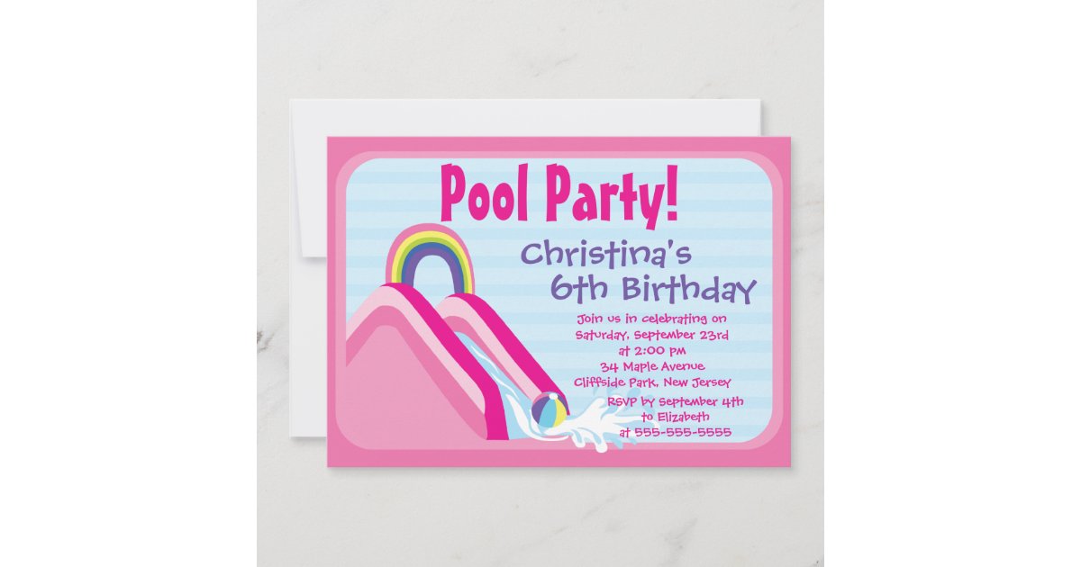 Cute Girls Pool Party Birthday Party Invitations | Zazzle