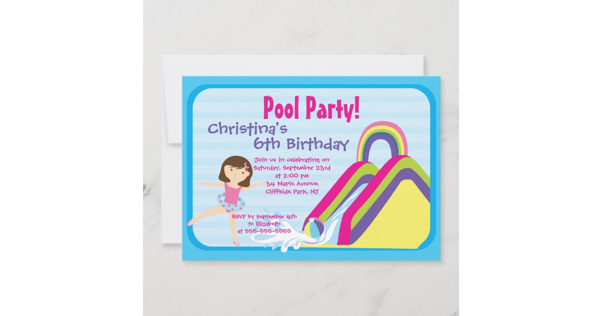 Cute Girls Pool Party Birthday Party Invitations | Zazzle