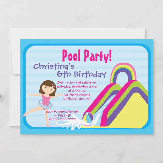 Cute Girls Pool Party Birthday Party Invitations | Zazzle