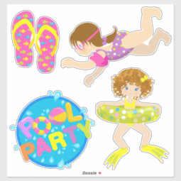 Cute Girls Pool Party Sticker | Zazzle