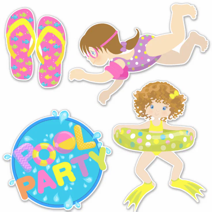 Cute Girls Pool Party Sticker | Zazzle