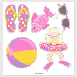 Cute Girls Pool Party Two Sticker | Zazzle