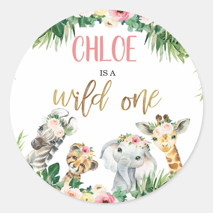 Cute girls safari themed birthday party favor Classic Round Sticker ...