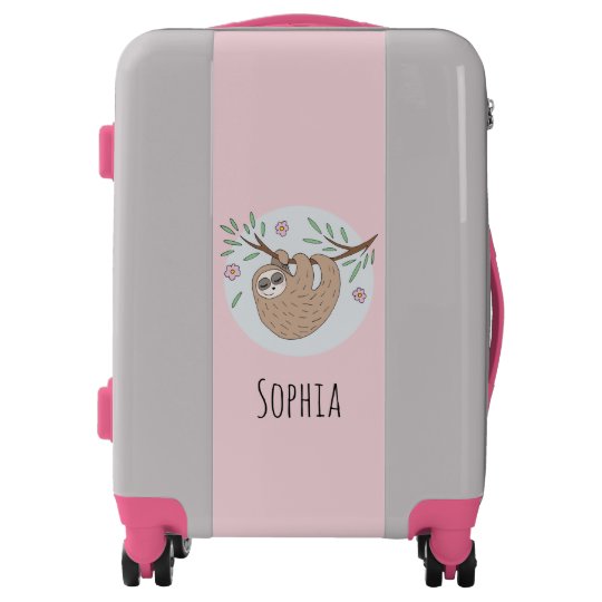 Cute Girls Sleeping Sloth Animal and Name Kids Luggage | Zazzle.com
