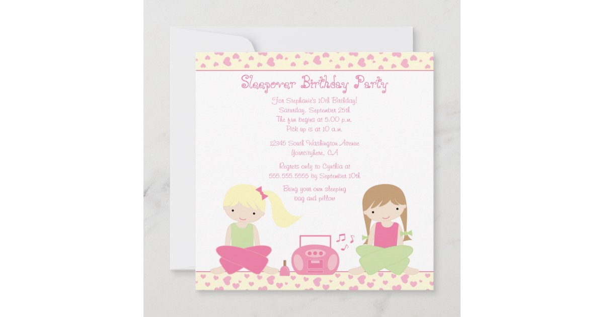 Cute Girls Sleepover Birthday Party Invitation Zazzle