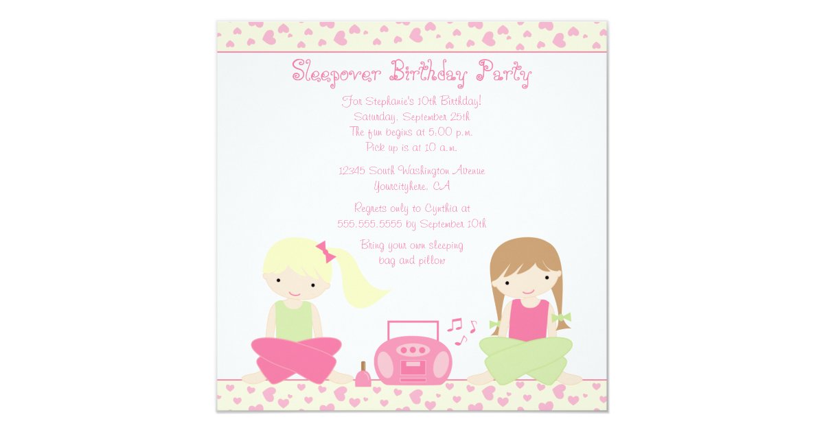 Cute Girls Sleepover Birthday Party Invitation