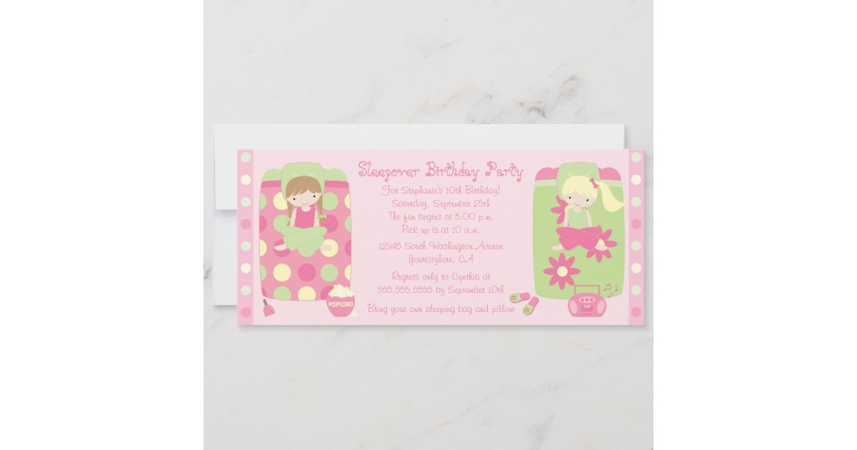 Cute Girls Sleepover Birthday Party Invitation Zazzle