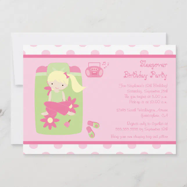 Cute Girls Sleepover Birthday Party Invitation Zazzle