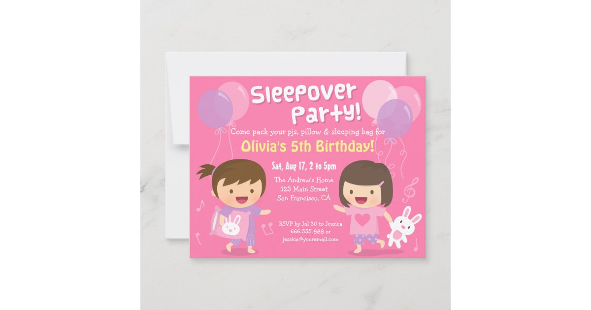 Cute Girls Sleepover Slumber Birthday Party Invitation | Zazzle