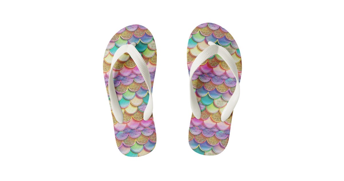 Cute girls tiled mermaid scales pattern kid's flip flops | Zazzle