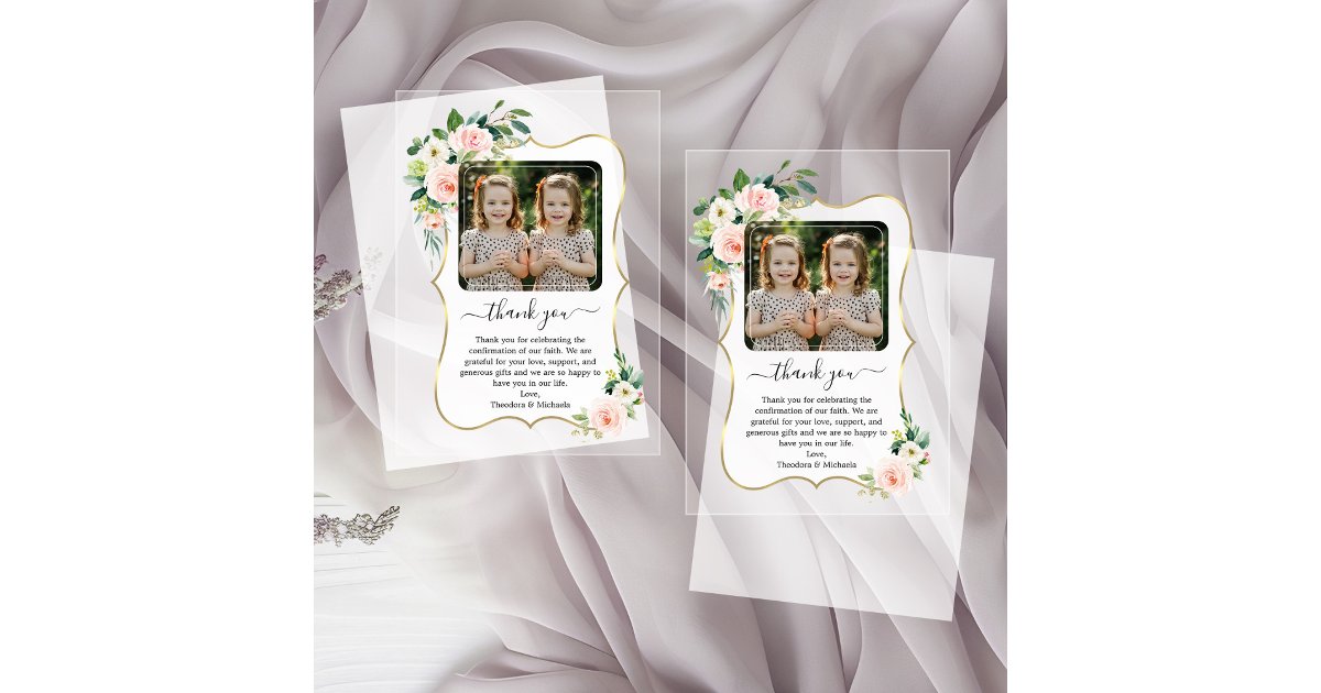 Cute Girls Twins Photo Confirmation Thank You Acrylic Invitations | Zazzle