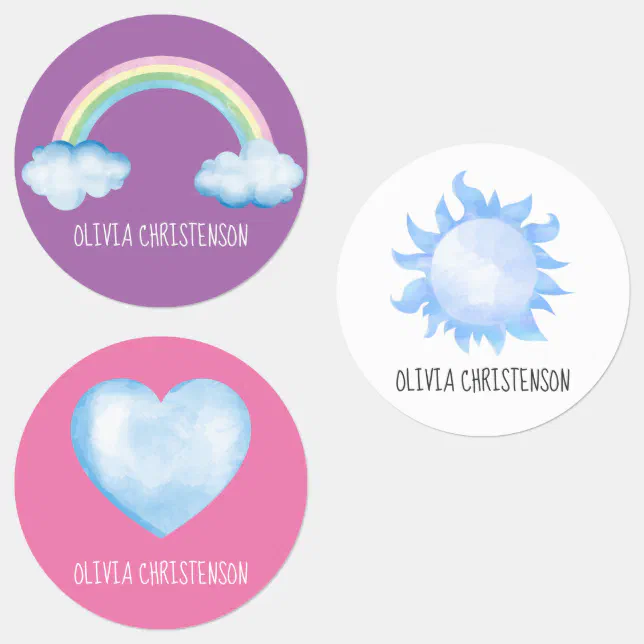 Cute Girls Watercolor Rainbow Name Kids' Labels | Zazzle