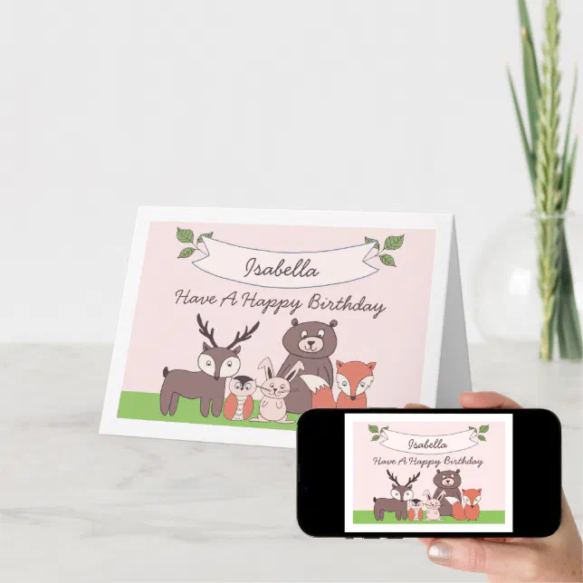Cute Girls Woodland Animals Birthday Card | Zazzle