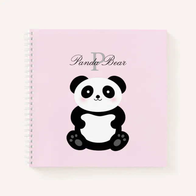 Cute Girly Baby Panda Bear Monogram Notebook | Zazzle