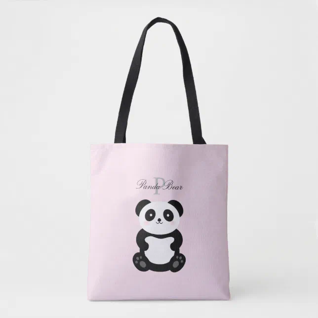 Cute Girly Baby Panda Bear Monogram Tote Bag | Zazzle