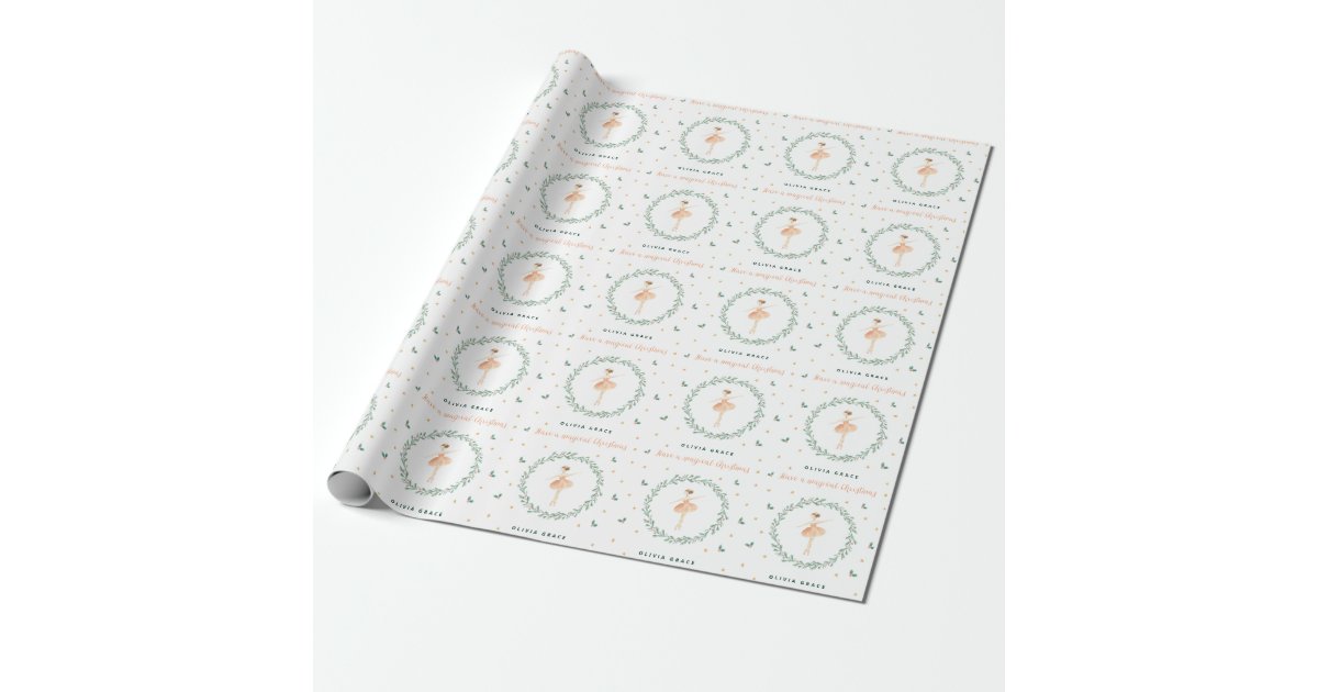 Cute girly ballerina Christmas pink modern family Wrapping Paper | Zazzle
