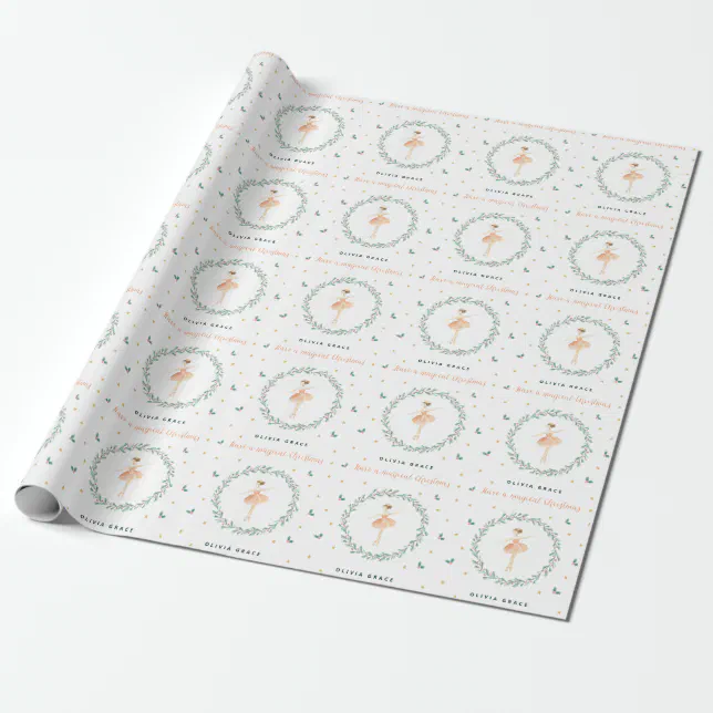 Cute girly ballerina Christmas pink modern family Wrapping Paper | Zazzle