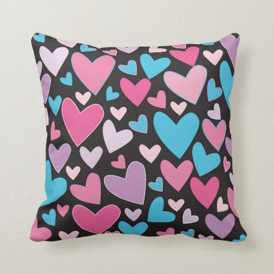 Cute Girly Blue Pink & Purple Hearts Throw Pillow | Zazzle.com