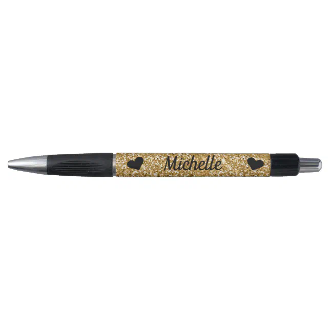Cute Girly Gold Glitter Sparkle Hearts Name Pen | Zazzle