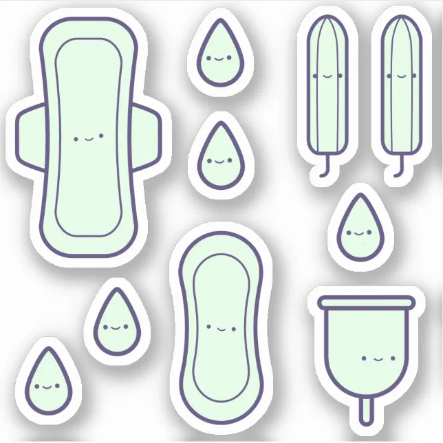 Cute Girly Green Menstrual Set First Period Party Sticker | Zazzle
