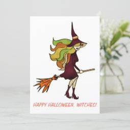 Cute Girly Happy Halloween Witches Witch Costume Invitation | Zazzle