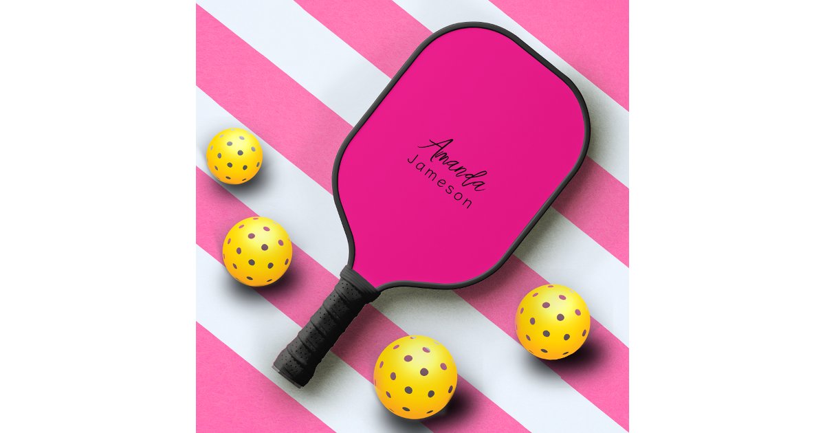 Cute Girly Hot Pink Monogrammed Full Name Womens Pickleball Paddle | Zazzle