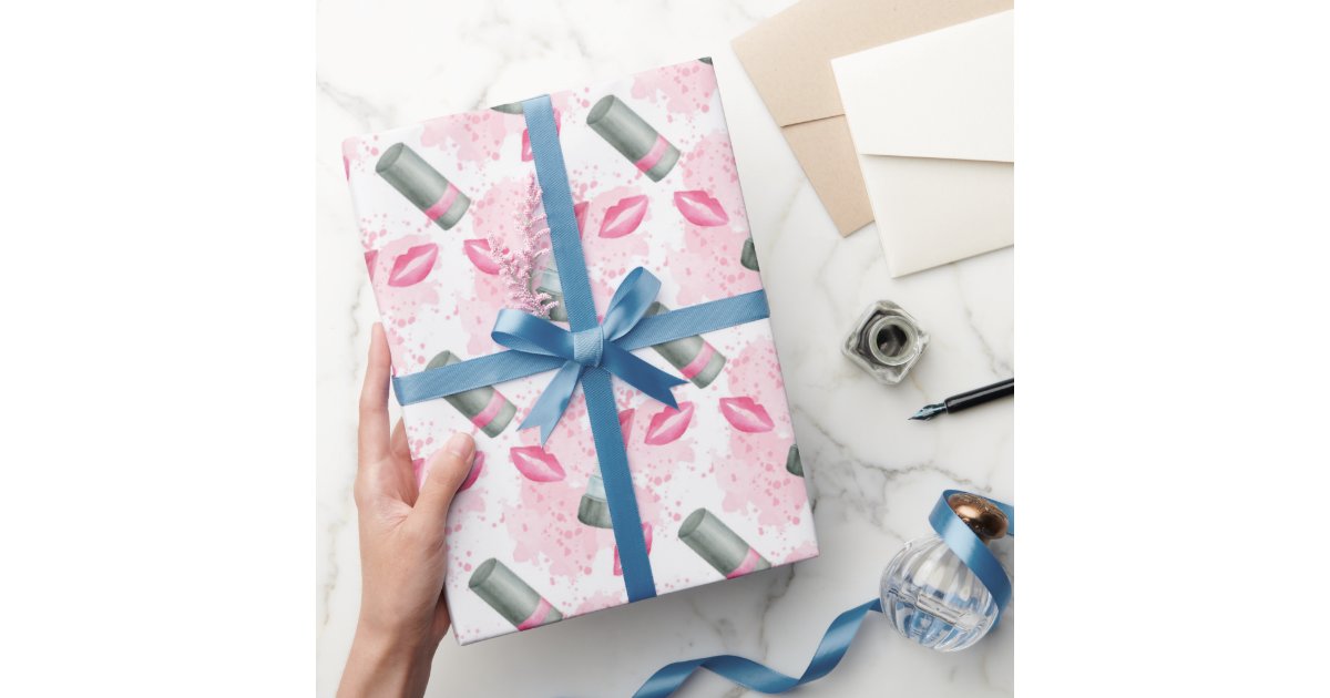 Cute girly makeup and kisses party wrap wrapping paper | Zazzle