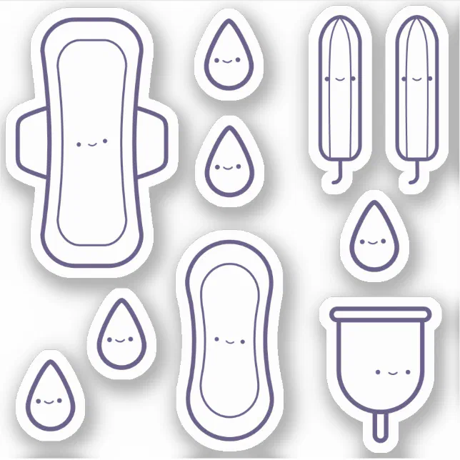 Cute Girly Pad Tampon Set First Period Party Sticker | Zazzle