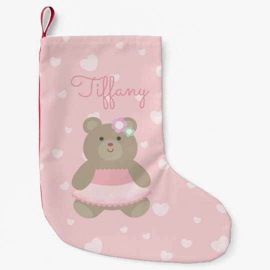 Cute Girly Pastel Pink Ballerina Bear Cub Kids Small Christmas Stocking ...