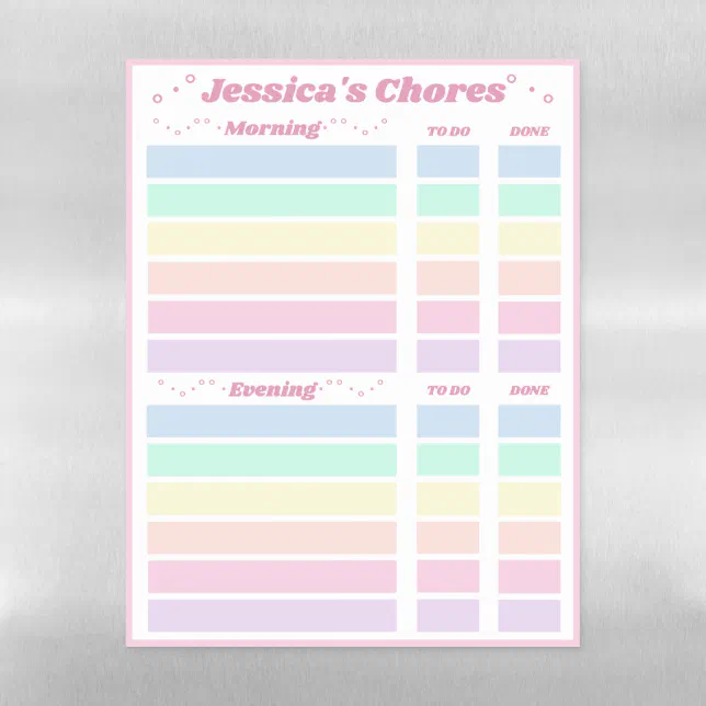Cute Girly Pastel Rainbow Chores Magnetic Dry Erase Sheet | Zazzle