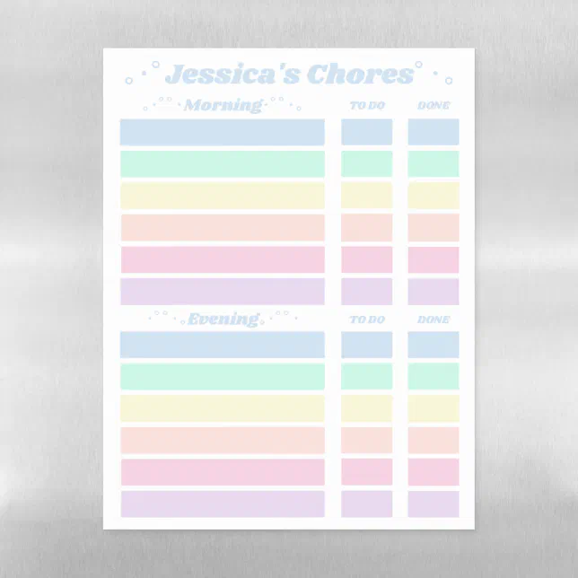 Cute Girly Pastel Rainbow Chores Magnetic Dry Erase Sheet | Zazzle