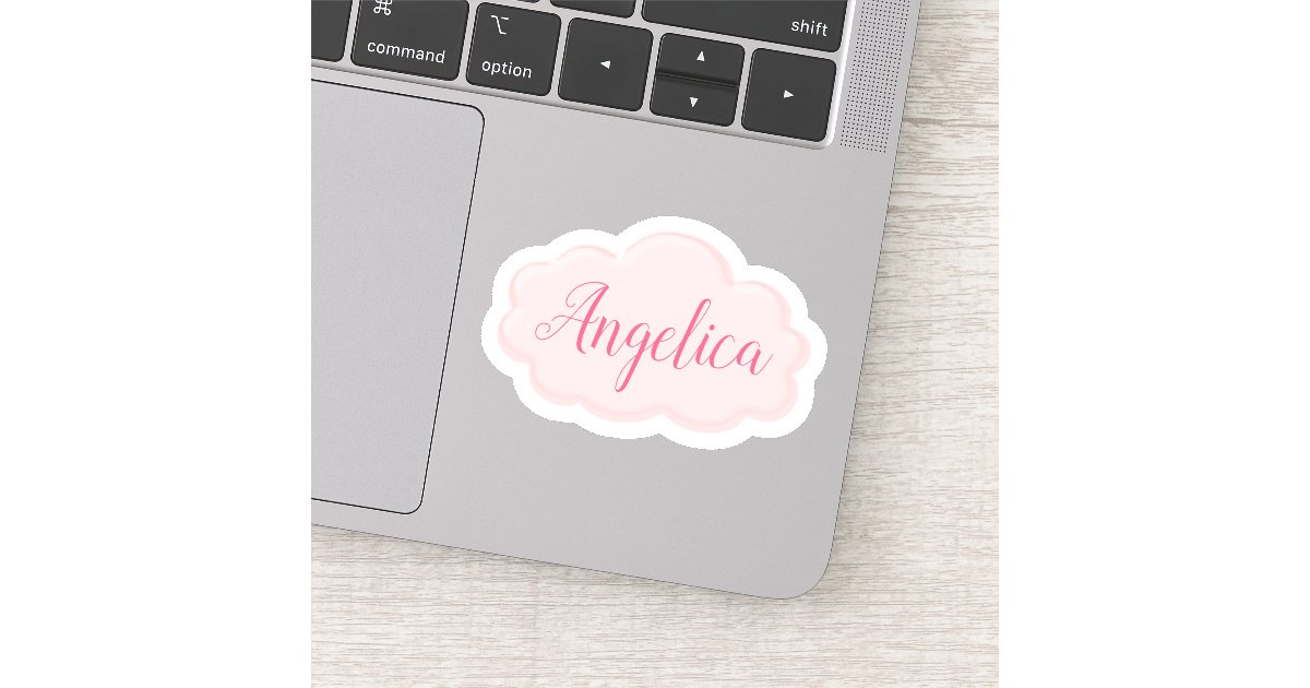 Cute Girly Pink Cloud Illustration Add Custom Name Sticker | Zazzle