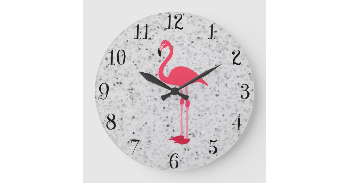 Cute Girly Pink Elegant Flamingo Large Clock | Zazzle