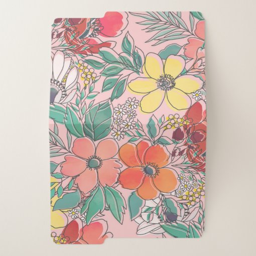 Cute girly pink floral hand drawn design file folder | Zazzle