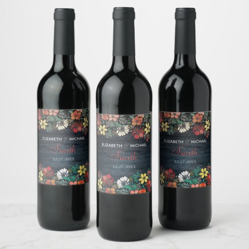 Cute girly pink floral hand drawn design wine label | Zazzle