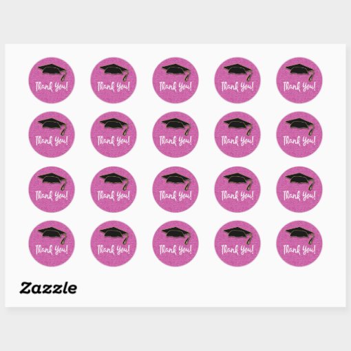 Cute Girly Pink Glitter Graduation Thank You Classic Round Sticker | Zazzle