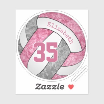 cute girly pink gray personalized volleyball sticker | Zazzle