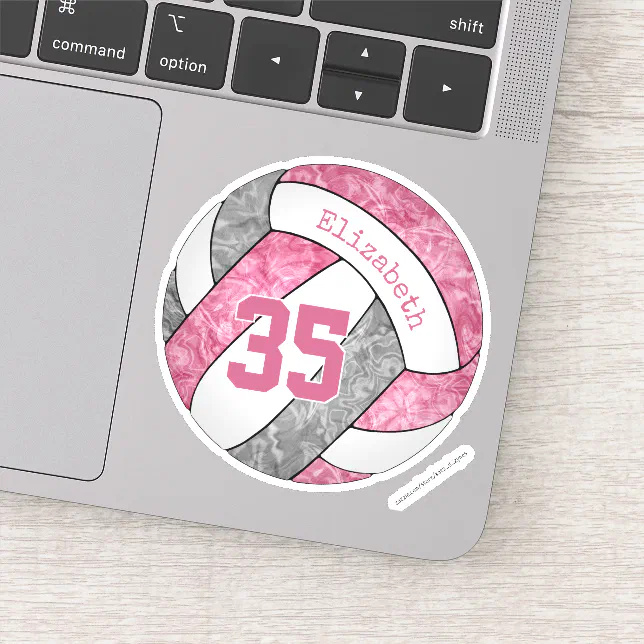 cute girly pink gray personalized volleyball sticker | Zazzle
