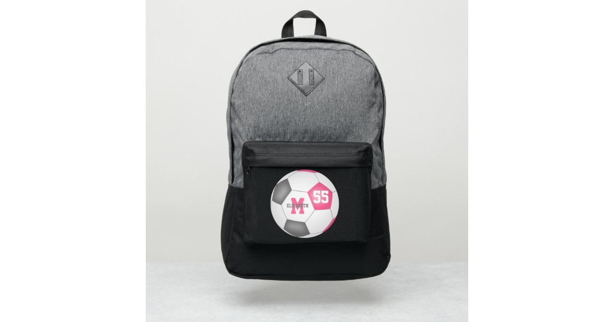 cute girly pink gray soccer ball personalized port authority® backpack ...