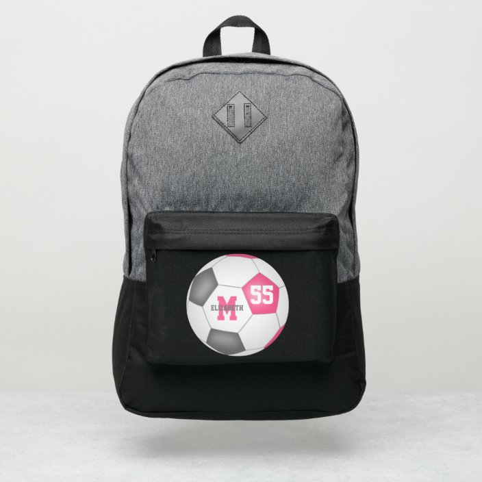 cute girly pink gray soccer ball personalized port authority® backpack ...